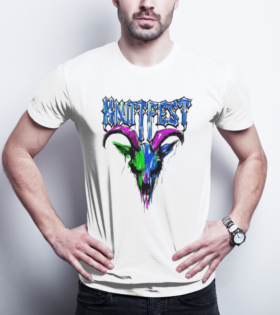 Knotfest Vintage White Concert Pencil Sketch Goat Multicolor T-Shirt