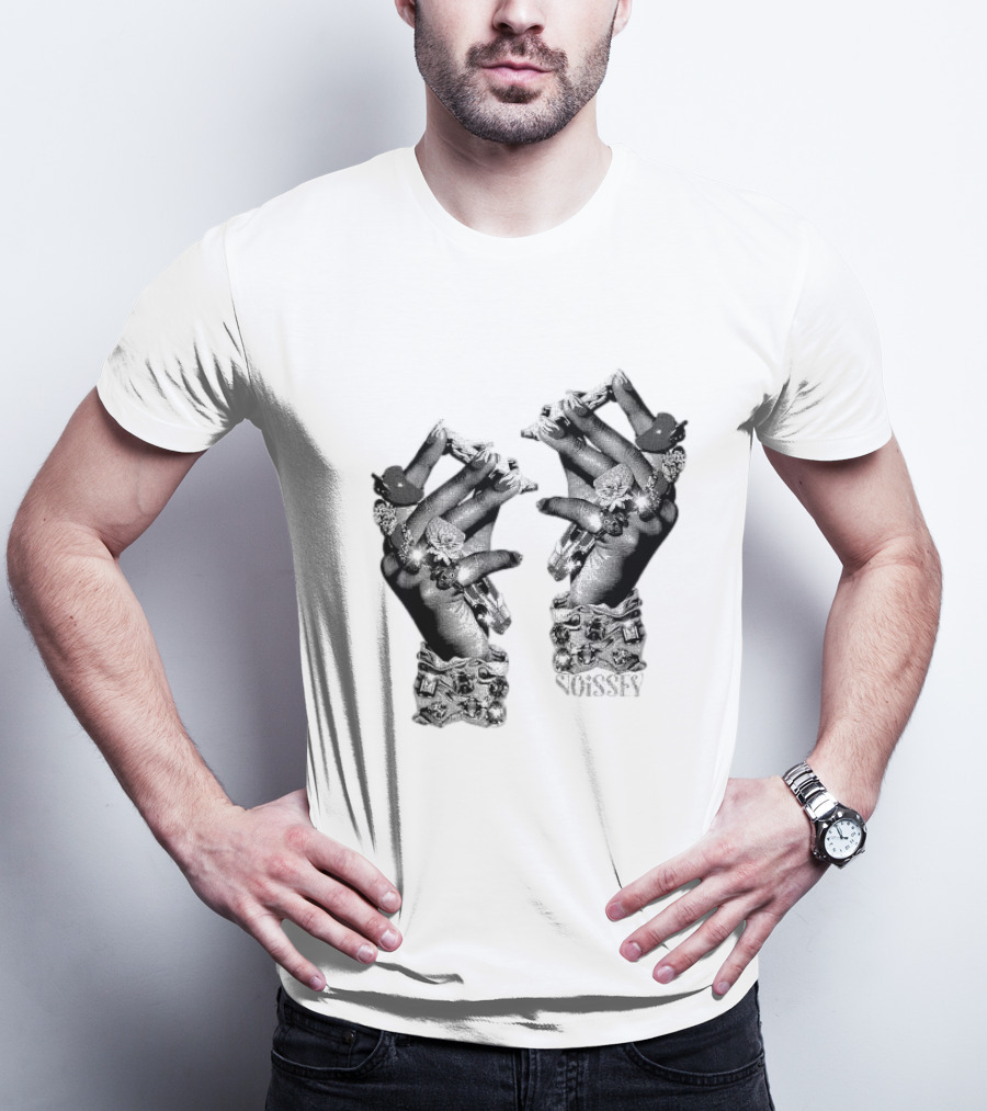 Noisey Vintage Diamond Adorned Fingers Monochrome Print T-Shirt