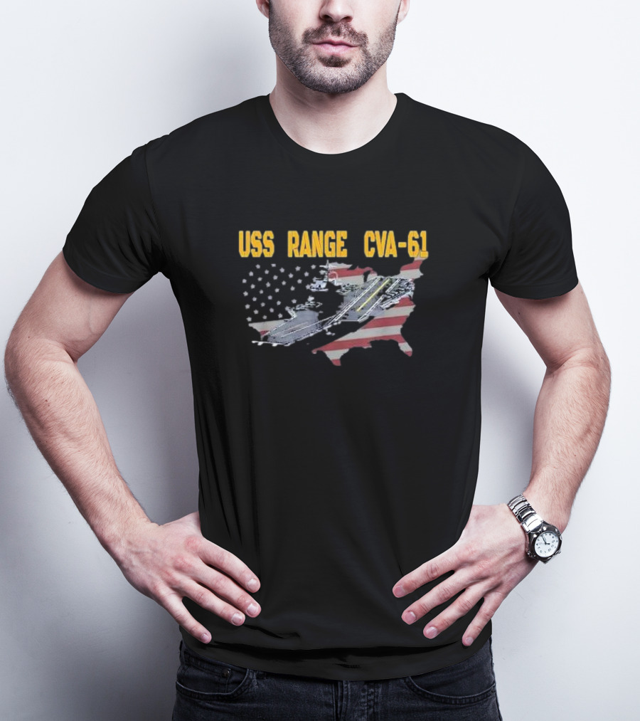 USS Ranger CVA-61 Veterans Aircraft Carrier American Flag Map T-Shirt