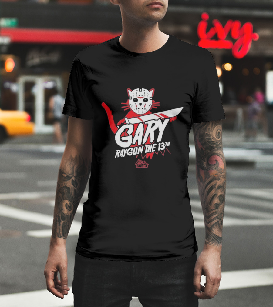 Gary Raygun The 13th Jason Mask Cat With Machete T-Shirt