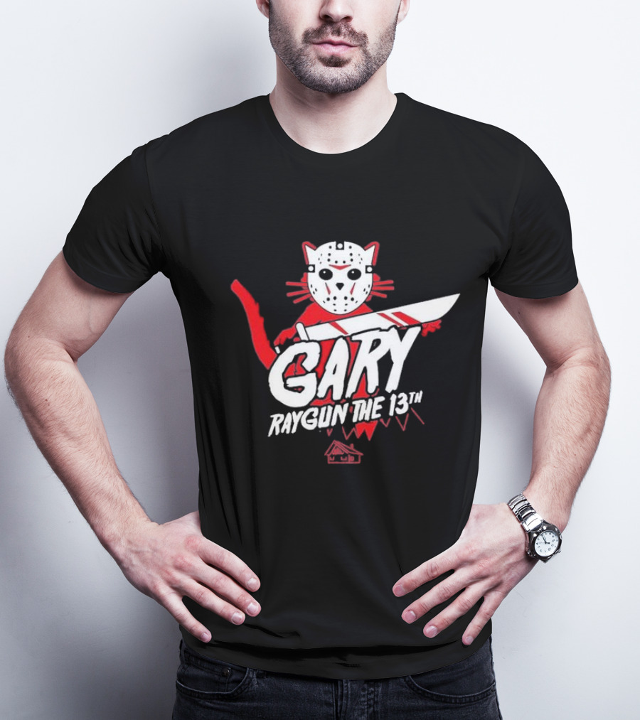 Gary Raygun The 13th Jason Mask Cat With Machete T-Shirt