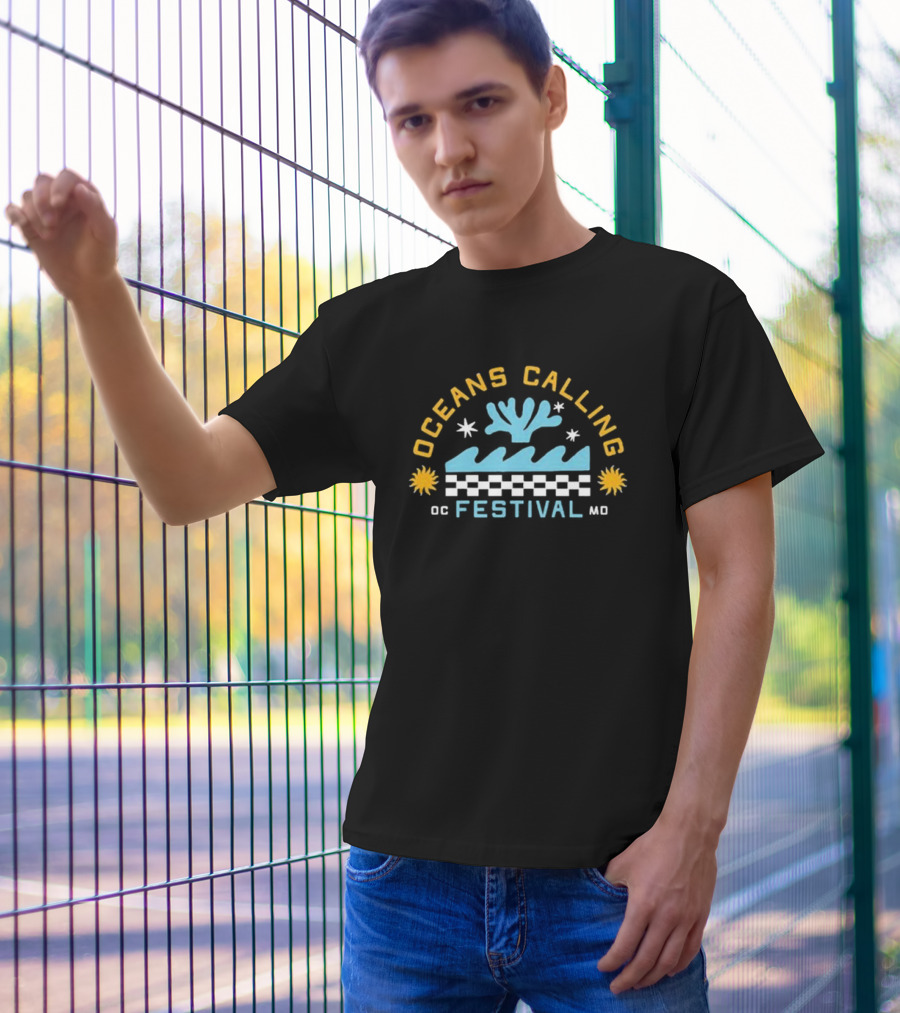 Oceans Calling Festival OC Festival MD Checkered Waves And Stars T-Shirt