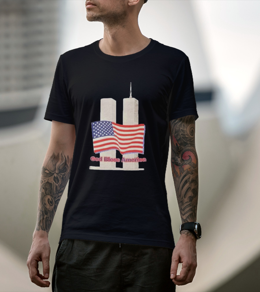 Vtg 9 11 Twin Towers God Bless America Flag T-Shirt