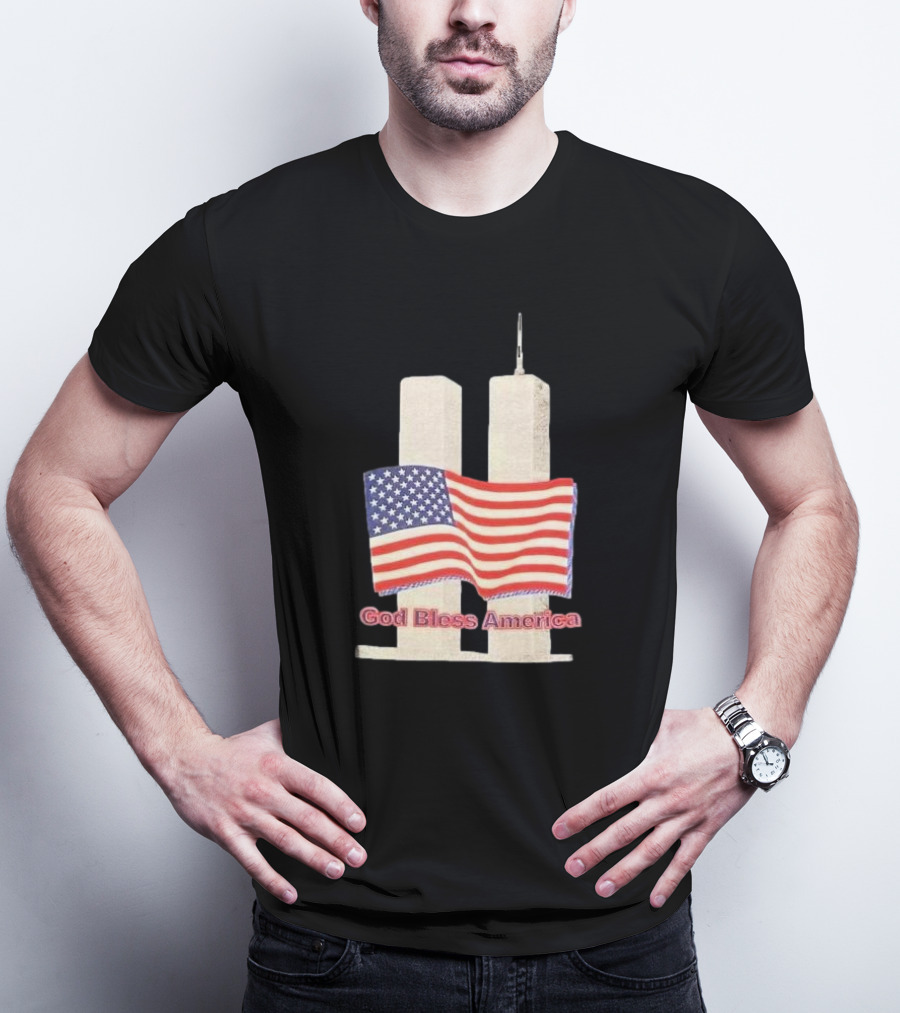 Vtg 9 11 Twin Towers God Bless America Flag T-Shirt