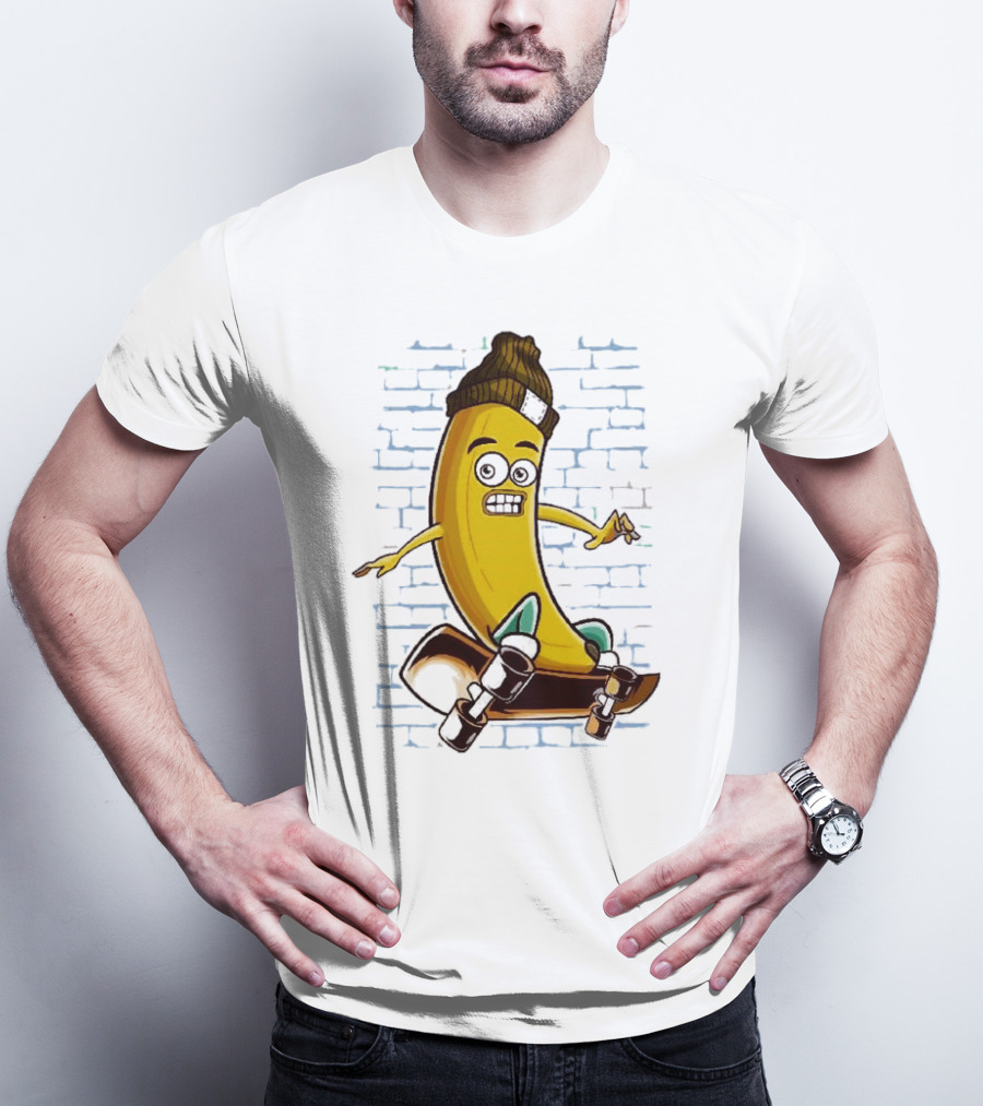 Inktastic Skateboarding Banana Beanie Graffiti Style Skateboard Rider T-Shirt
