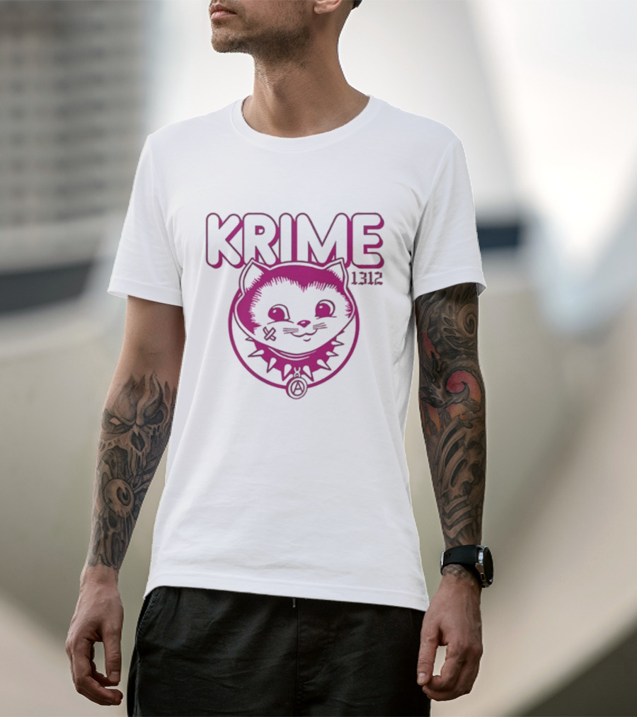 KRIME Cat 1312 Anarchist Symbol And Spiked Collar T-Shirt
