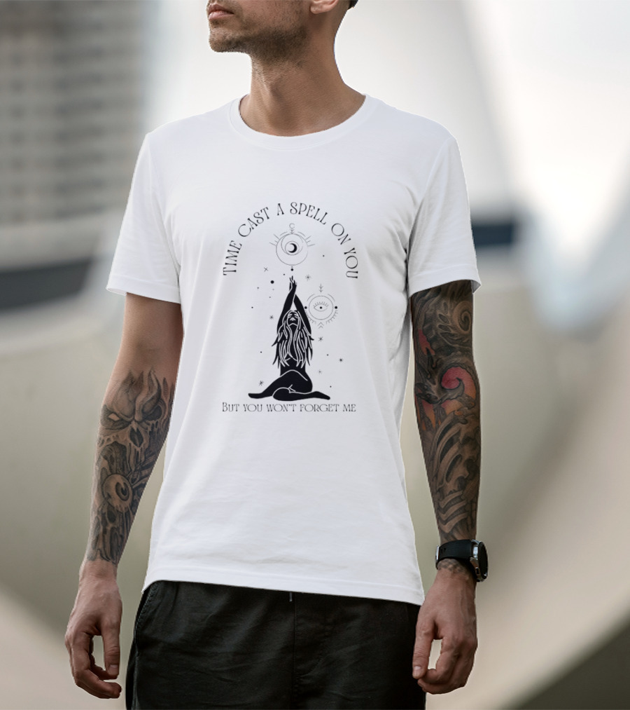 Time Cast A Spell On You But You Won’t Forget Me Mystical Yoga Pose With Celestial Symbols T-Shirt