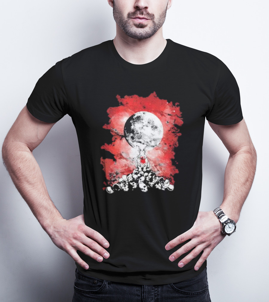 Killing Moon Rabbit Horror Blood And Skulls Horror Scene T-Shirt