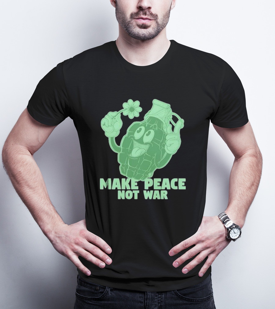 Make Peace Not War Grenade Holding Flower Pacifist Hippie T-Shirt