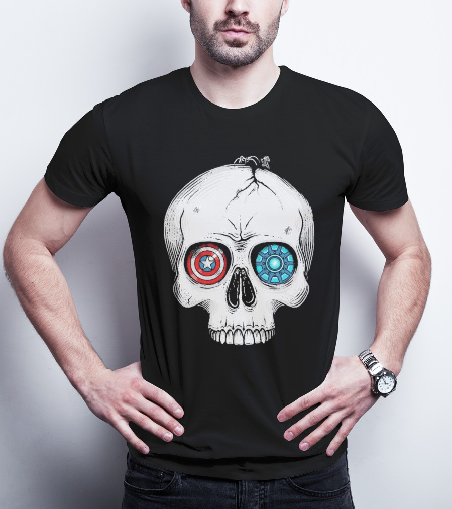 United We Stand Captain America Iron Man Civil War Skull T-Shirt