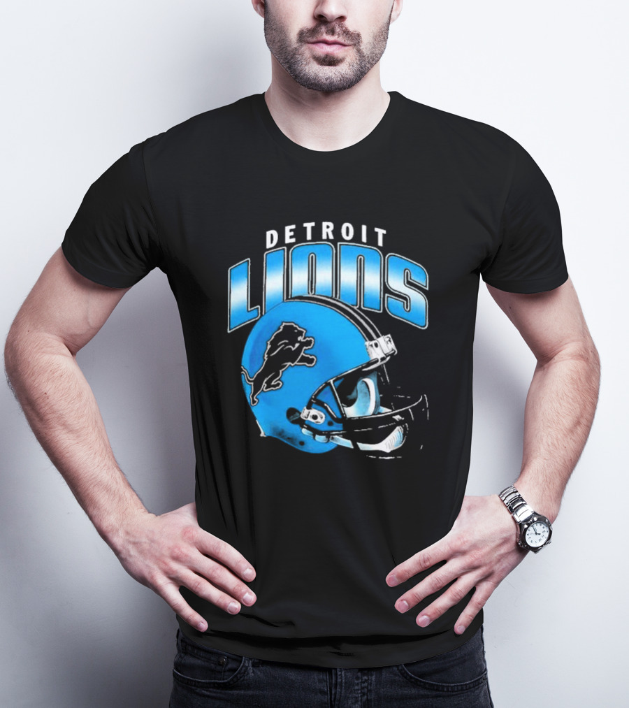 Detroit Lions Blue Gradient Football Helmet T-Shirt