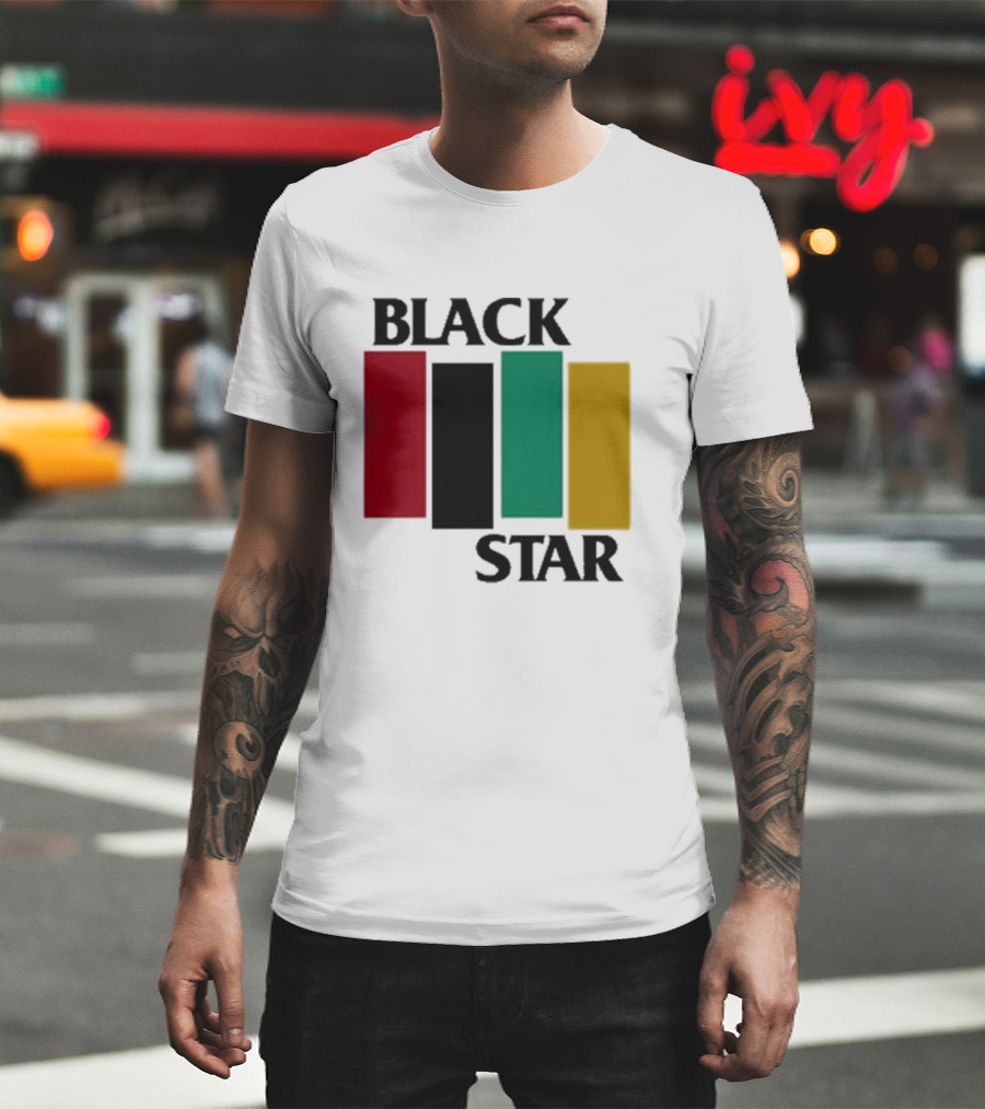 Black Star Flag Red Black Green Gold Vertical Bars T-Shirt