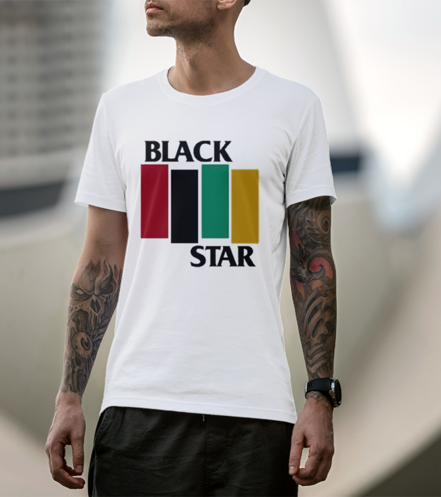 Black Star Flag Red Black Green Gold Vertical Bars T-Shirt