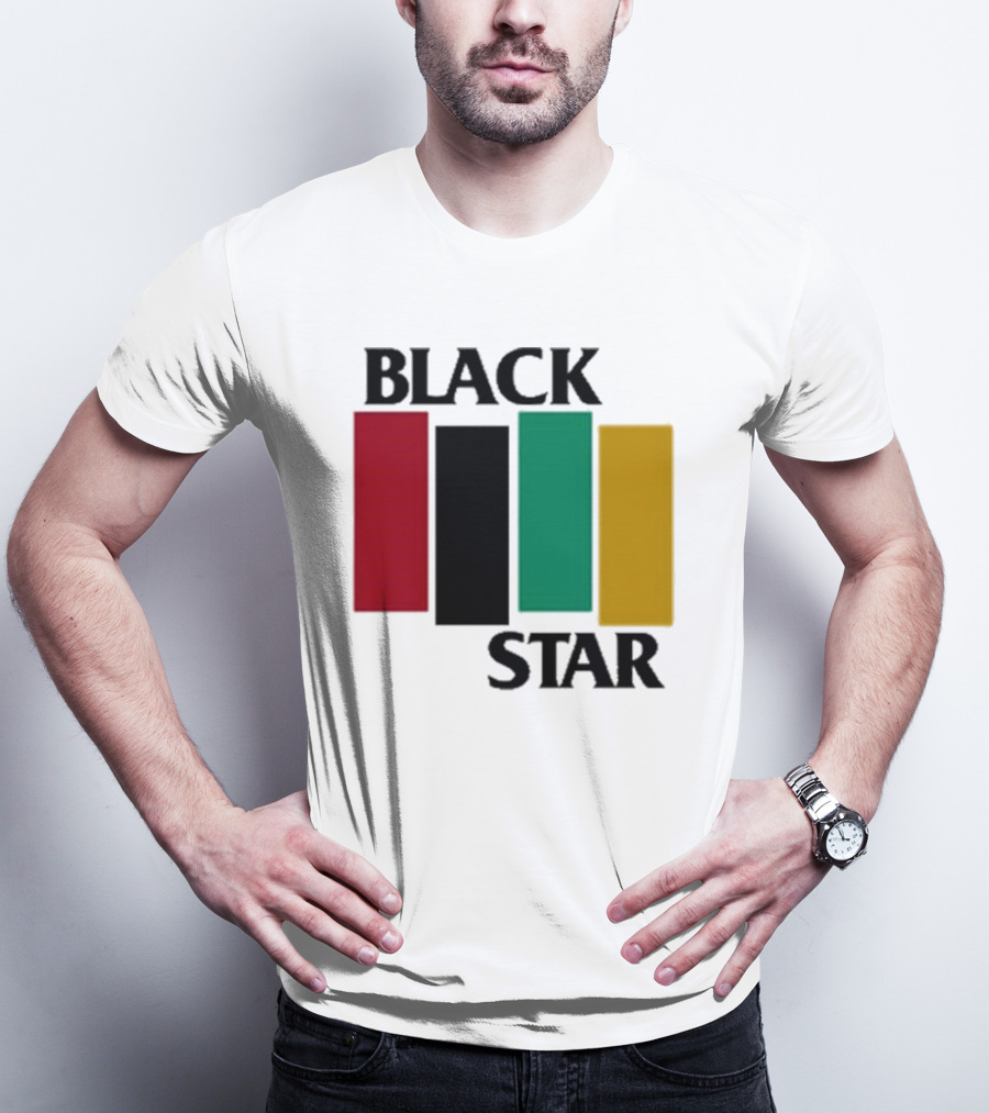 Black Star Flag Red Black Green Gold Vertical Bars T-Shirt