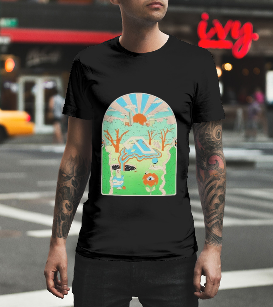 Anjunadeep X Andrew Mcgranahan Psychedelic Landscape With Eye And Cloud Motif T-Shirt