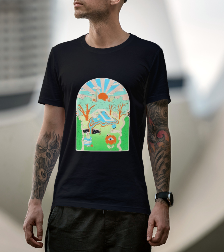 Anjunadeep X Andrew Mcgranahan Psychedelic Landscape With Eye And Cloud Motif T-Shirt