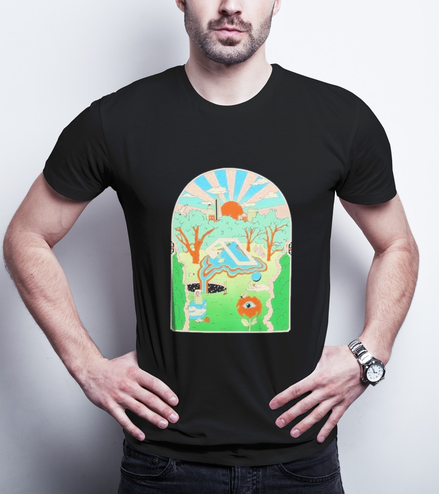 Anjunadeep X Andrew Mcgranahan Psychedelic Landscape With Eye And Cloud Motif T-Shirt