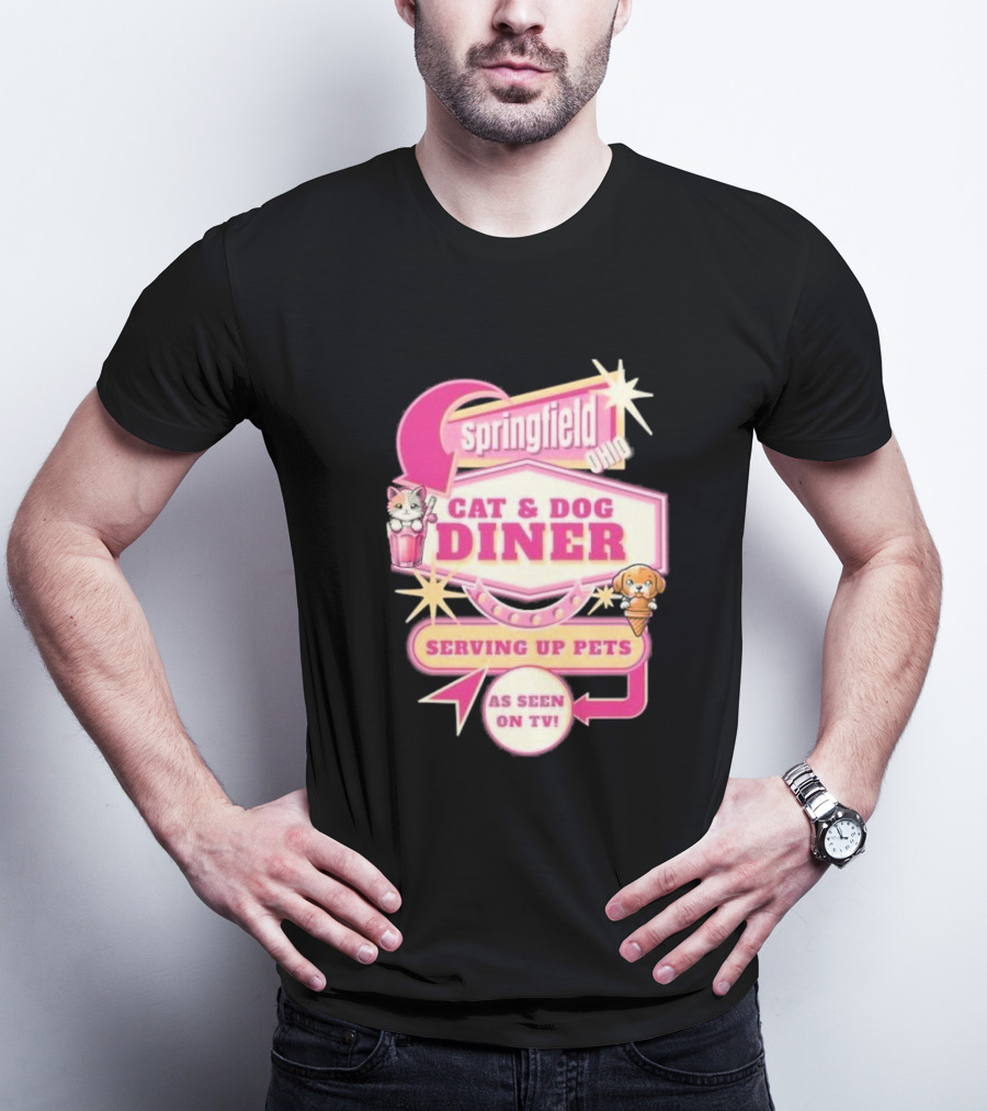 Springfield Cat And Dog Diner Serving Up Pets As Seen On TV Retro Neon Sign T-Shirt