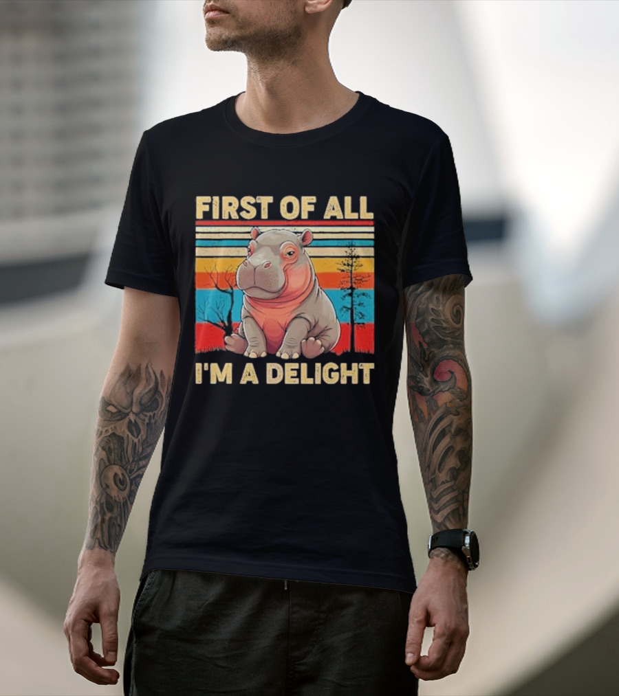 First Of All I'm A Delight Vintage Hippo Retro Stripes T-Shirt