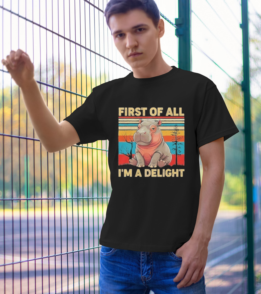 First Of All I'm A Delight Vintage Hippo Retro Stripes T-Shirt