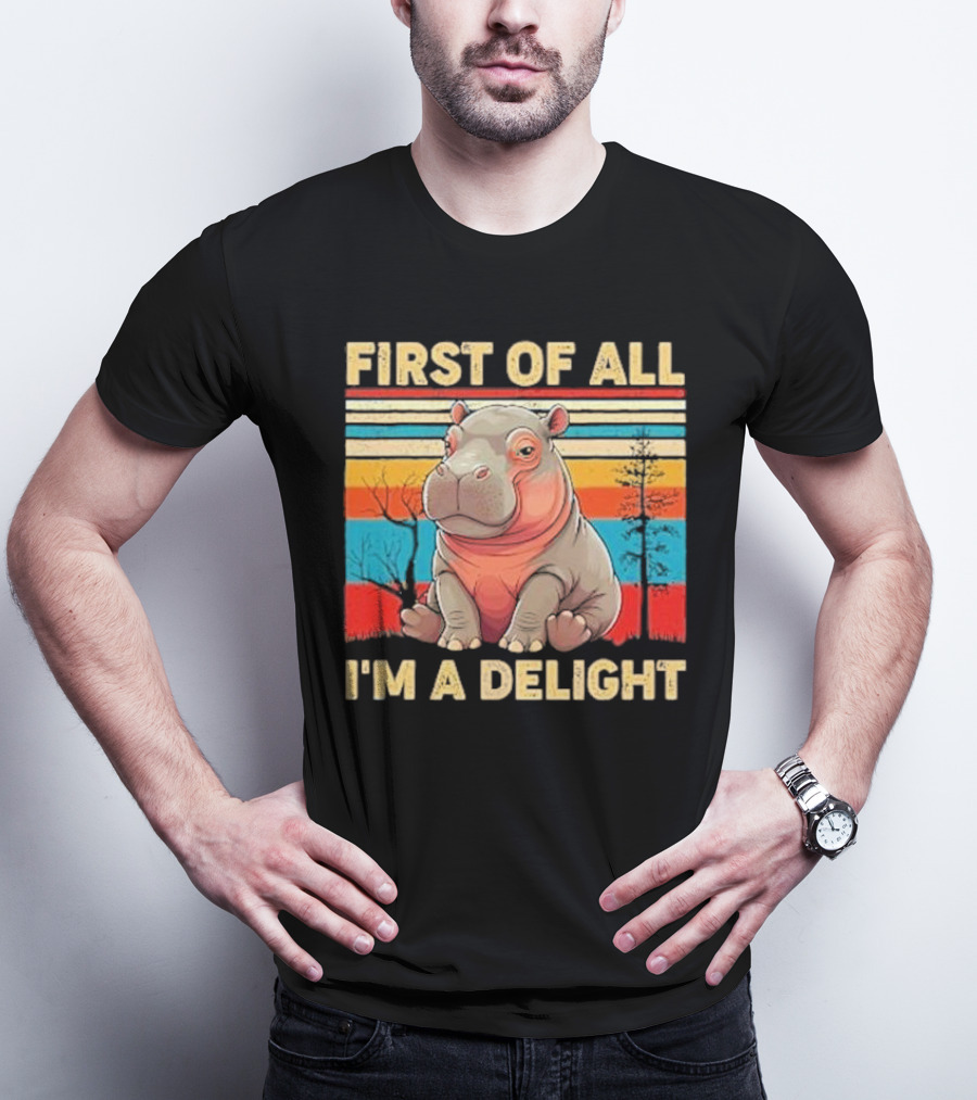 First Of All I'm A Delight Vintage Hippo Retro Stripes T-Shirt