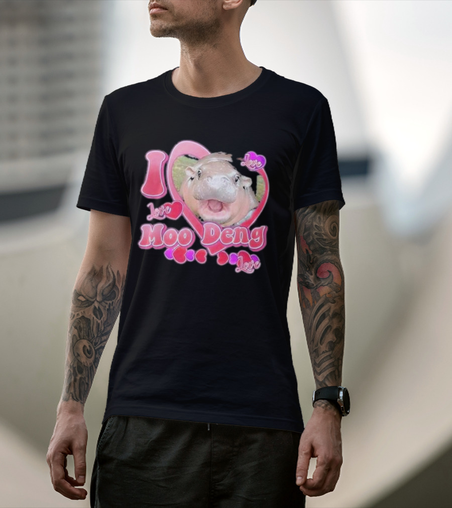 I Love Moo Deng Baby Hippo Heart Love Cute T-Shirt