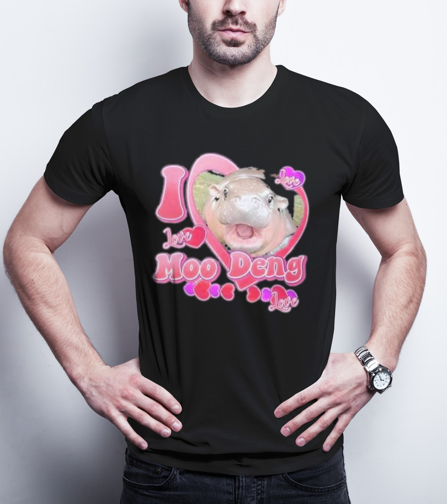 I Love Moo Deng Baby Hippo Heart Love Cute T-Shirt