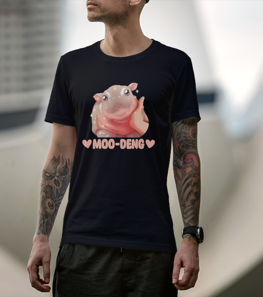 Moo Deng Bouncy Pig Cute Sparkly Hippo Image T-Shirt