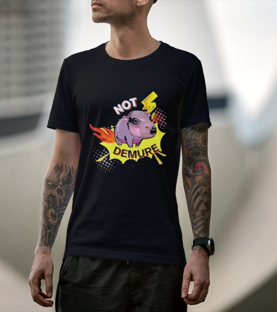 Moo Deng Not Demure Pop Art Hippo Lightning Fire Burst T-Shirt
