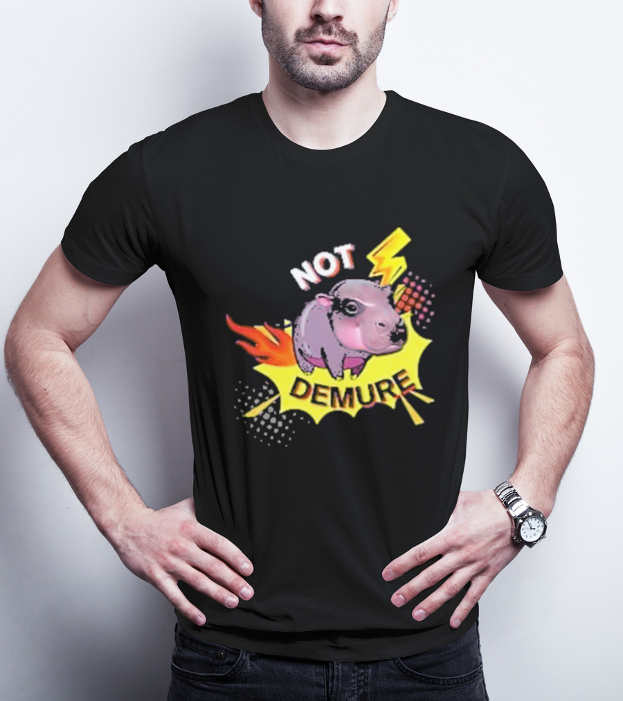 Moo Deng Not Demure Pop Art Hippo Lightning Fire Burst T-Shirt