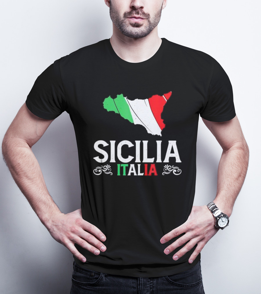 Sicilia Italia Sicily Map Italian Flag T-Shirt