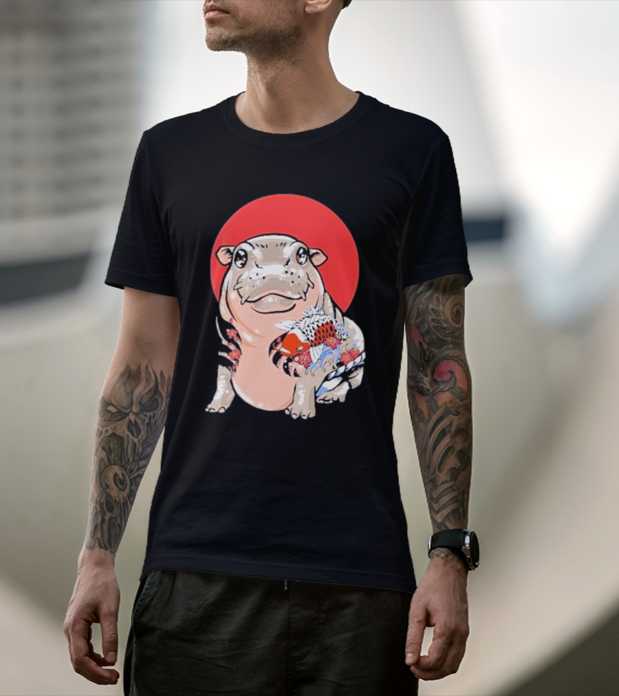 Yakuza Moo Deng Animal Tattoo Koi Fish Red Sun T-Shirt