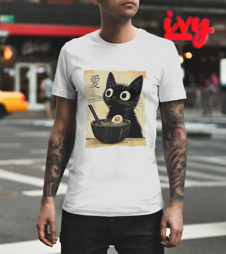 Cat Ramen Japanese Kawaii Anime Cat 愛 T-Shirt
