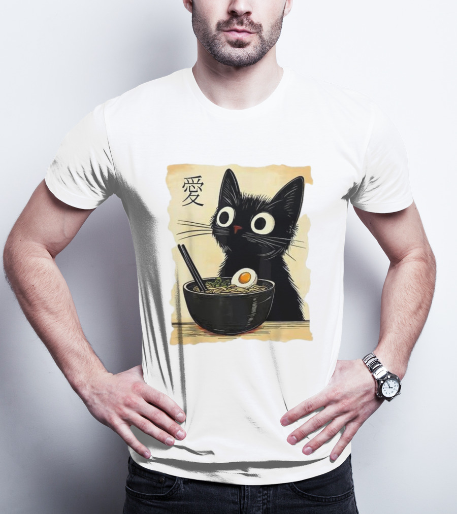 Cat Ramen Japanese Kawaii Anime Cat 愛 T-Shirt