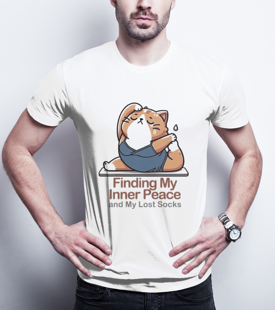 Finding My Inner Peace And My Lost Socks Yoga Chubby Cat T-Shirt