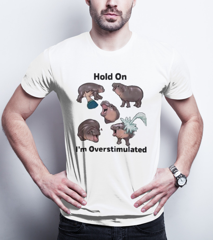 Hold On I'm Overstimulated Cute Laughing Hippos Collection T-Shirt