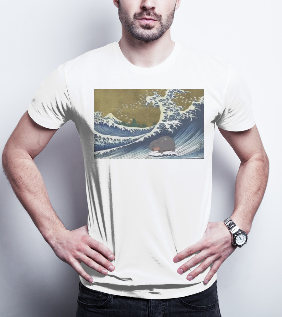 Moo Deng Surfing The Great Wave Off Kanagawa Hybrid T-Shirt