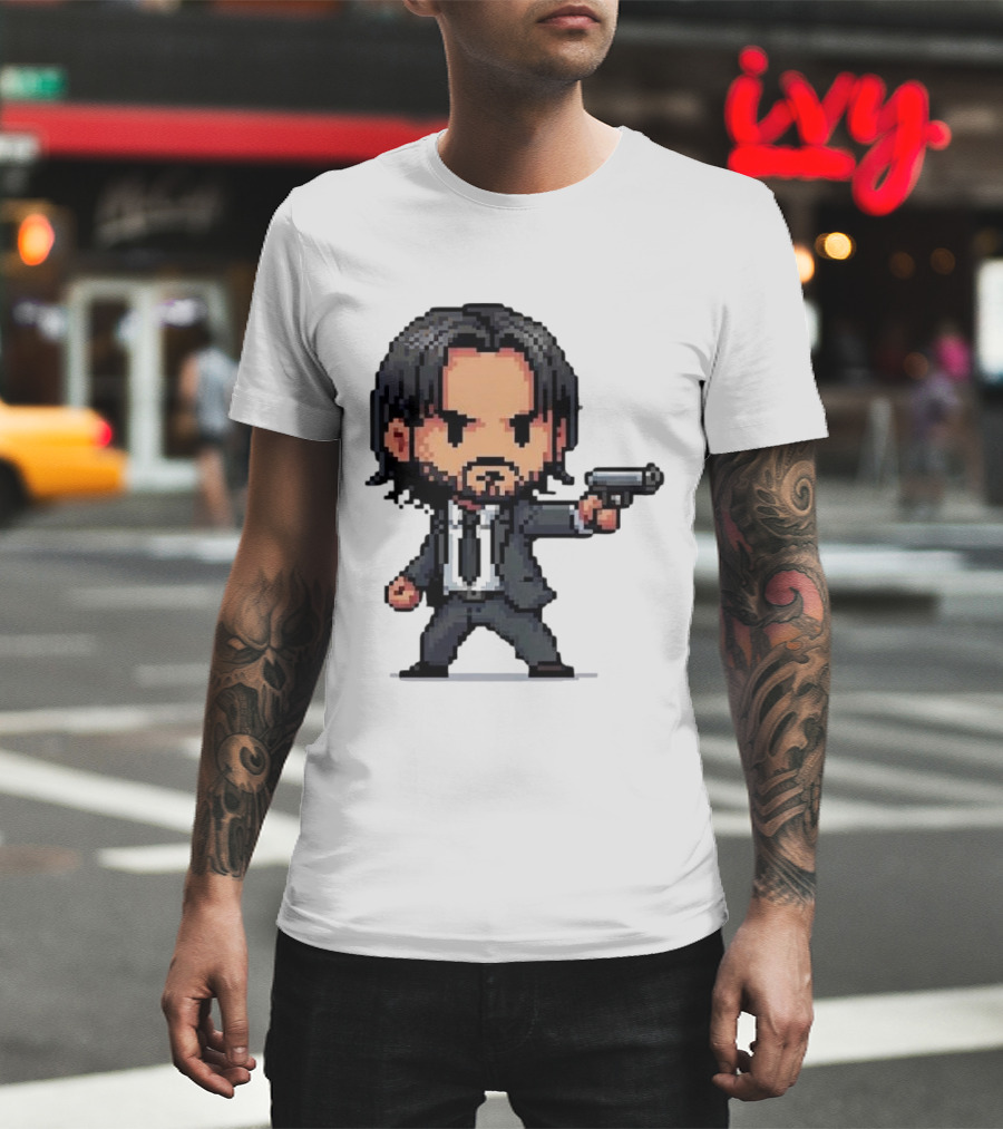 Pixel Chibi John Wick With Gun T-Shirt