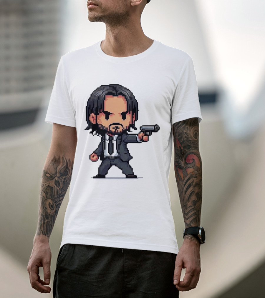 Pixel Chibi John Wick With Gun T-Shirt