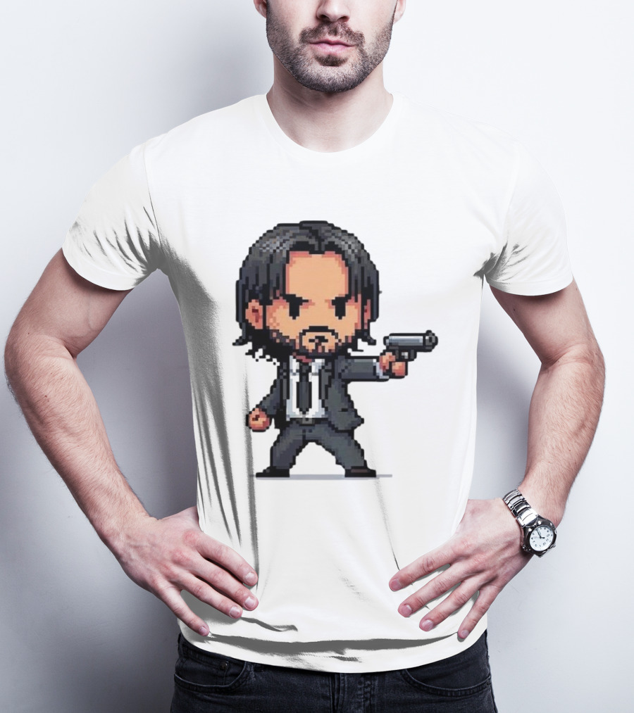 Pixel Chibi John Wick With Gun T-Shirt