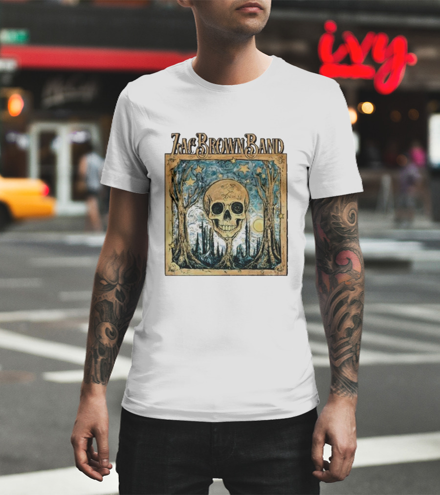 Zac Brown Band Skull Starry Forest Scene T-Shirt