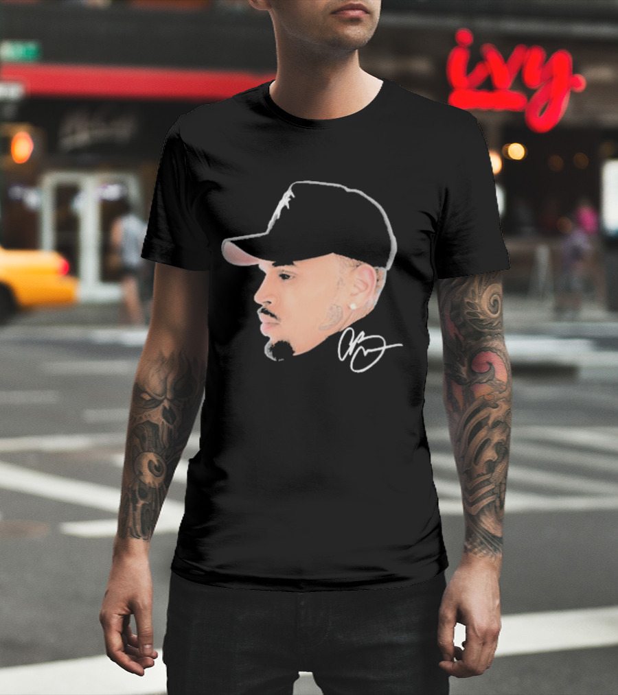 20 Years Of Chris Brown Big Head Signature Cap Profile T-Shirt
