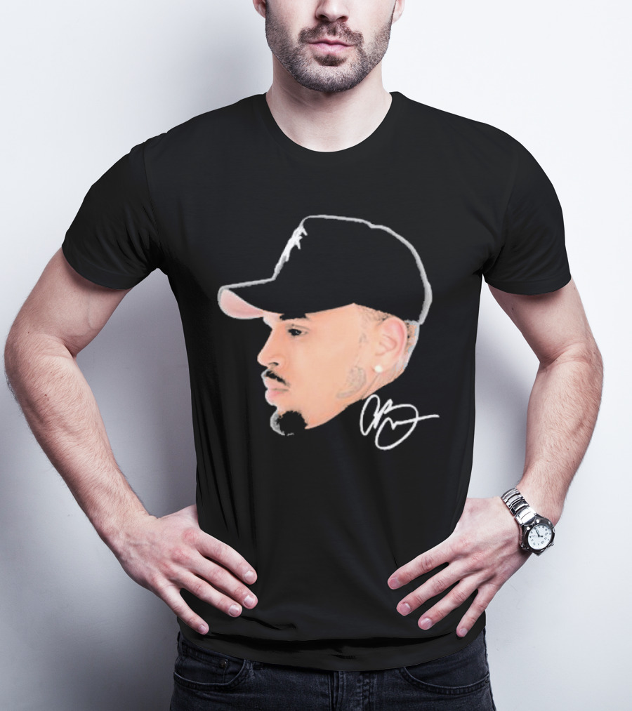 20 Years Of Chris Brown Big Head Signature Cap Profile T-Shirt