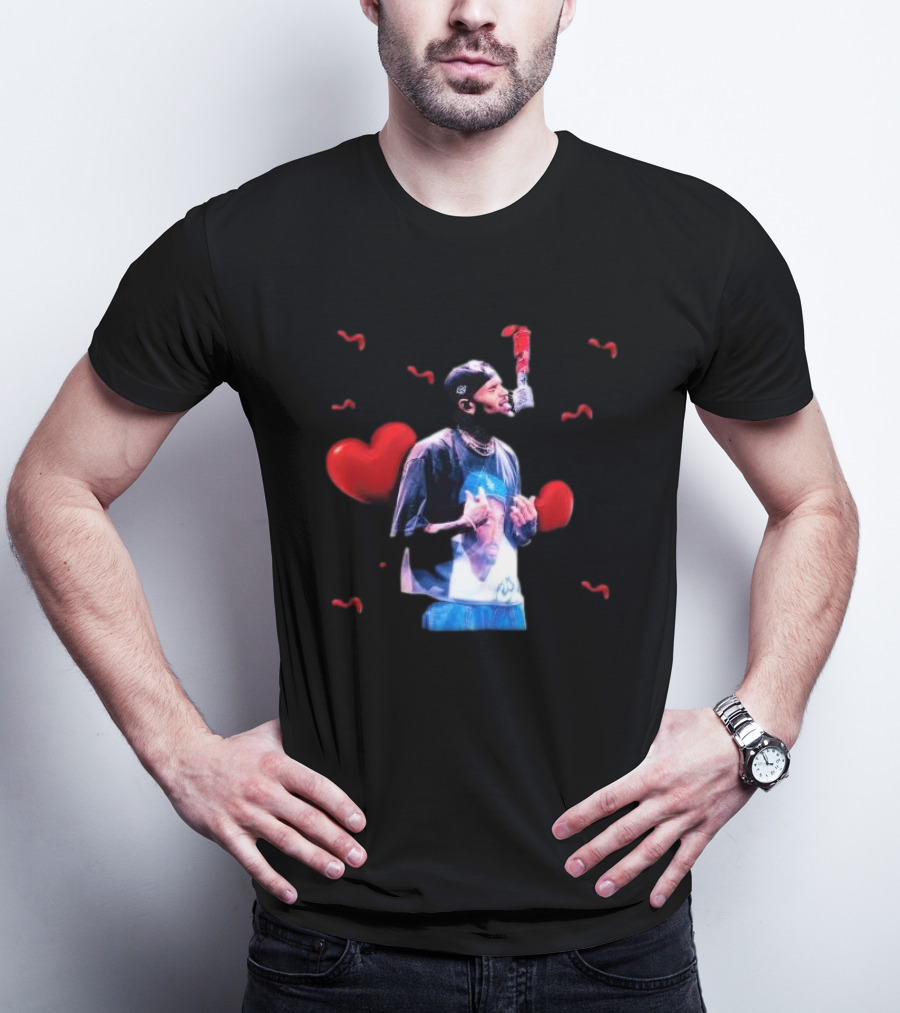 Chris Brown Microphone Performance With Hearts T-Shirt