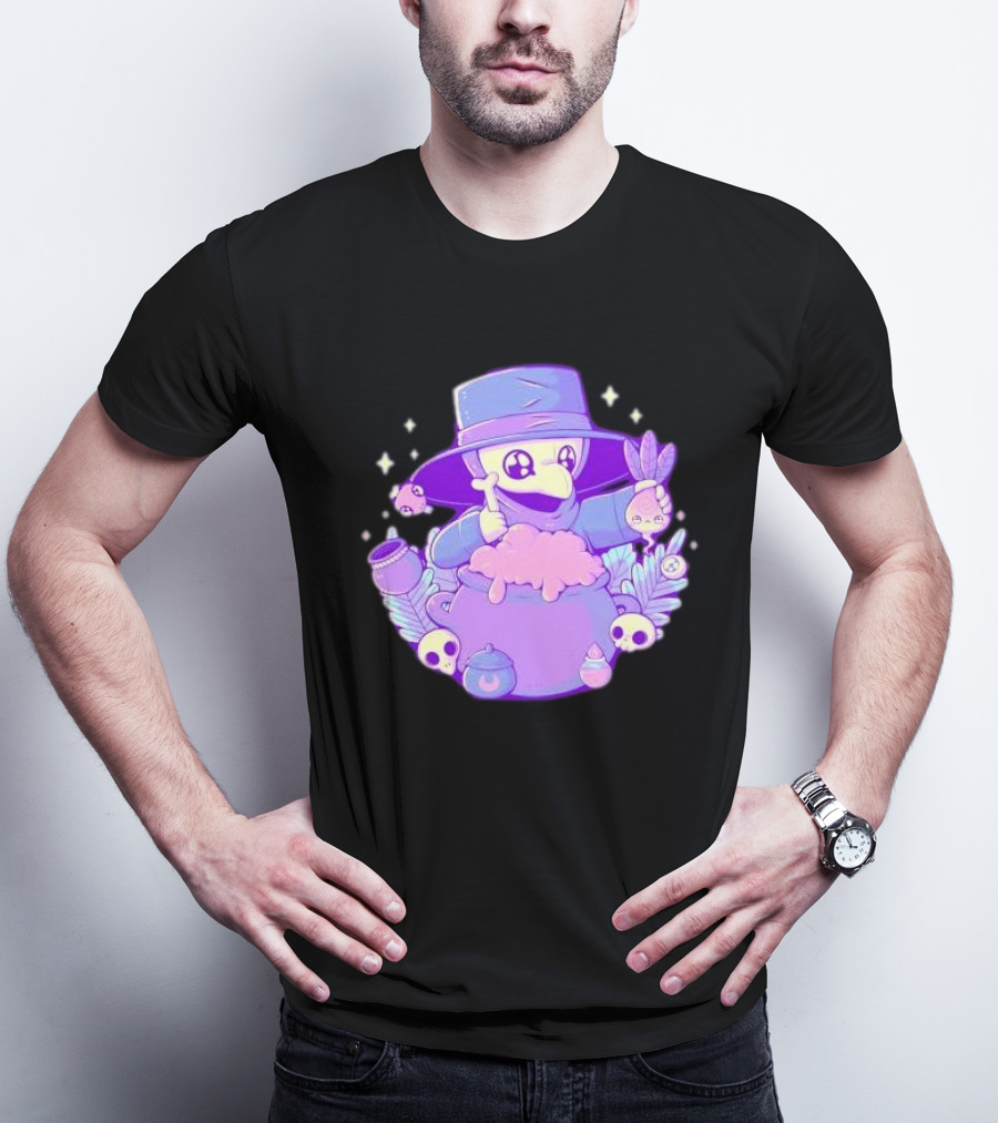 Cute Kawaii Plague Doctor With Potion Cauldron And Skulls T-Shirt