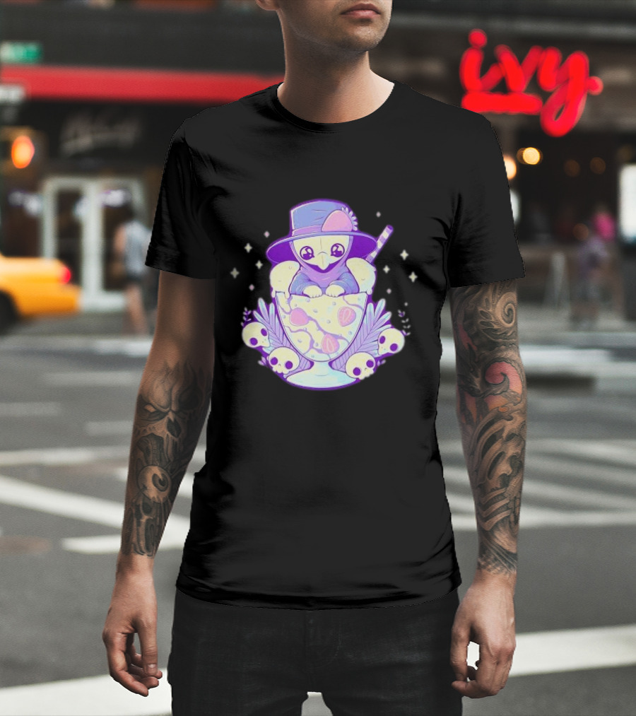 Cute Plague Doctor Ice Cream Delight With Skulls And Stars T-Shirt