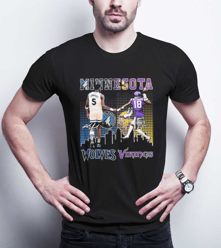 Minnesota Timberwolves Vikings Edwards Jefferson Collaboration T-Shirt
