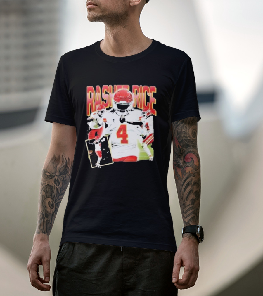 Rashee Rice Football Action 4 Red And White Uniform T-Shirt