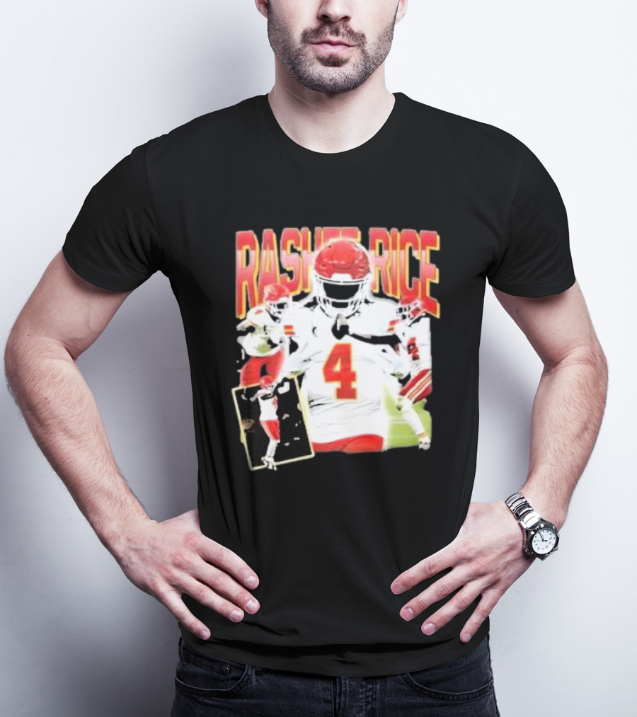 Rashee Rice Football Action 4 Red And White Uniform T-Shirt