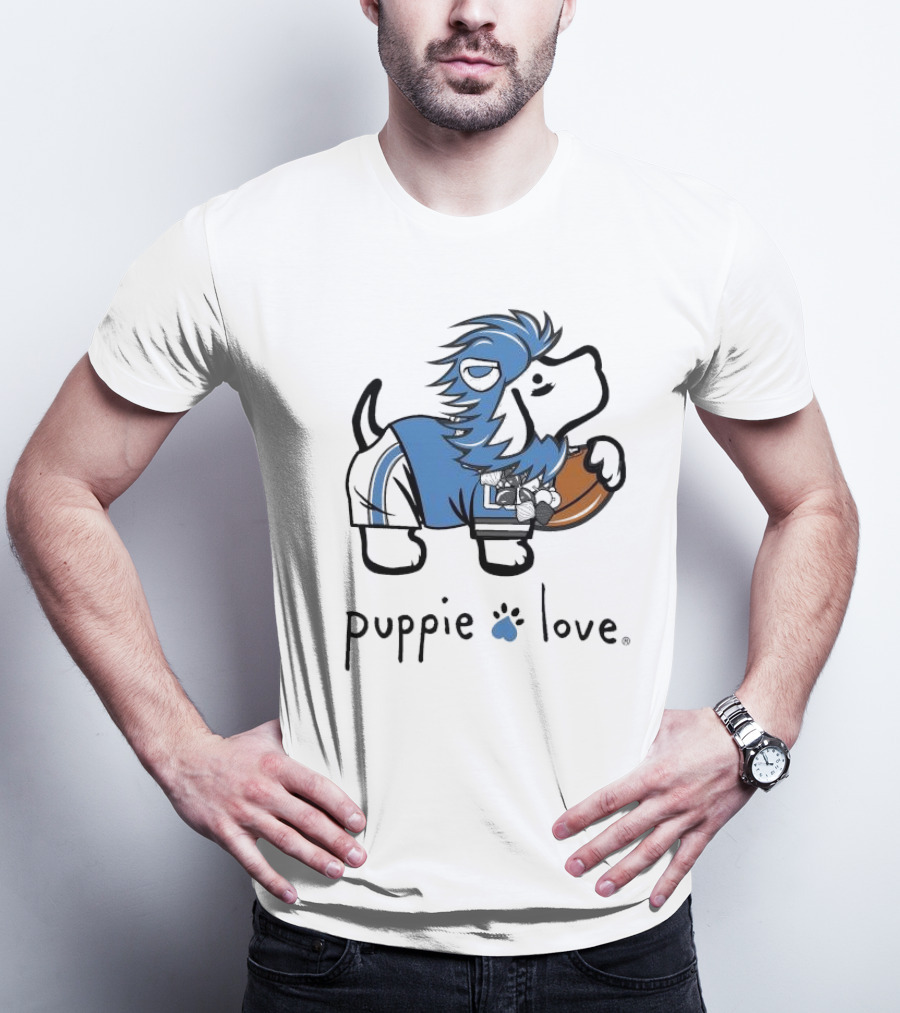 Puppie Love Blue And Silver Mascot Pup Detroit Lions Football T-Shirt